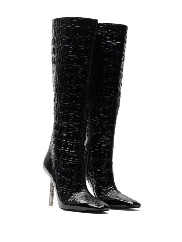 Gcds 100mm Monogram-pattern Leather Knee-high Boots