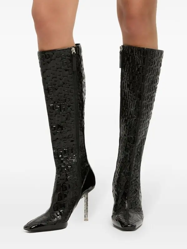 Gcds 100mm Monogram-pattern Leather Knee-high Boots