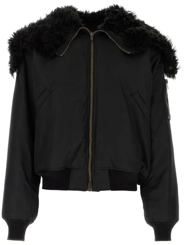 Balenciaga Faux Fur-trimmed Hood Bomber Jacket