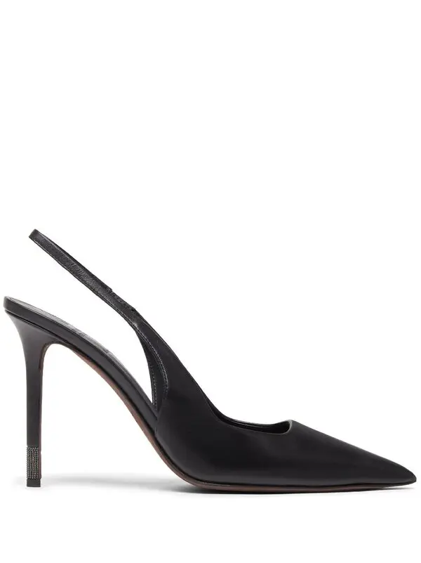 Brunello Cucinelli Monili-detail Leather Slingback Pumps - Black