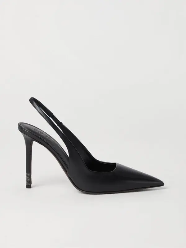 Brunello Cucinelli Monili-detail Leather Slingback Pumps - Black
