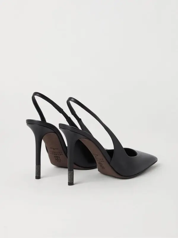Brunello Cucinelli Monili-detail Leather Slingback Pumps - Black