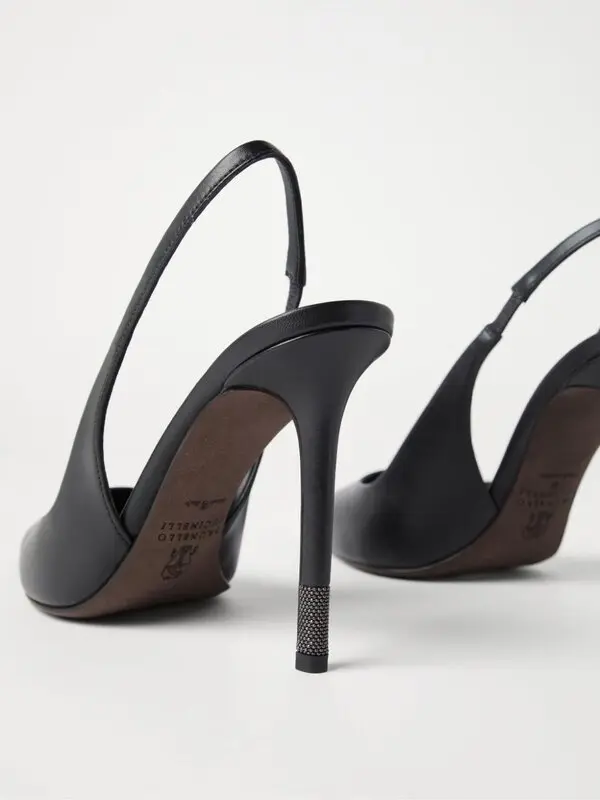 Brunello Cucinelli Monili-detail Leather Slingback Pumps - Black