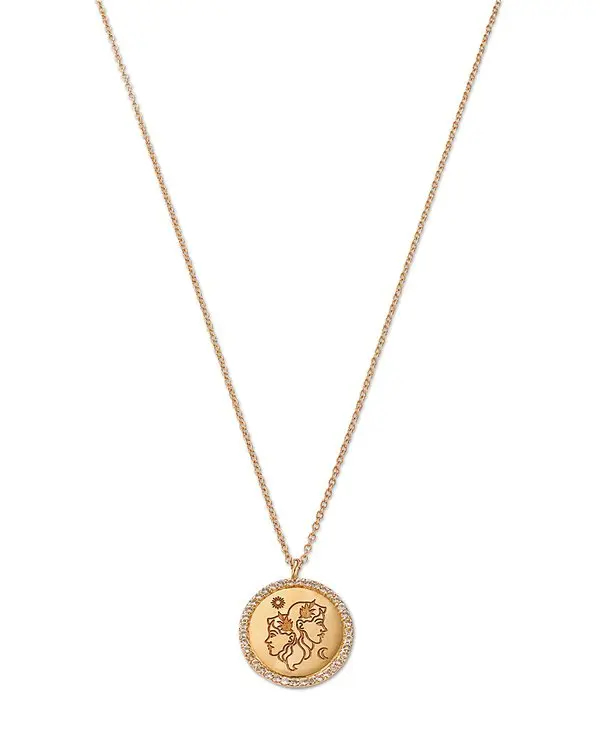 MOON & MEADOW 14k Yellow Gold White Topaz Zodiac Pendant Necklace - Gemini