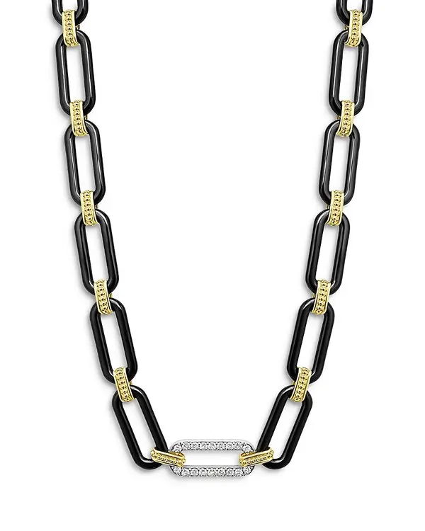 Lagos 18k Yellow And White Gold Diamond And Ceramic Necklace - Black/gold