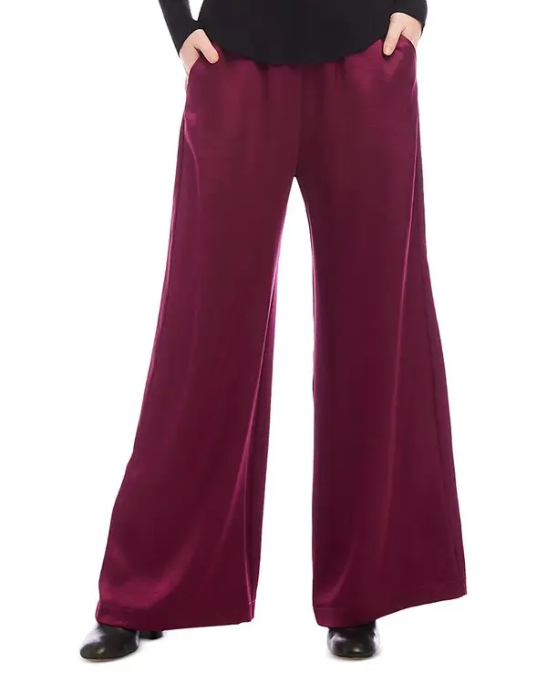 Karen Kane Wide Leg Satin Pants - Wine