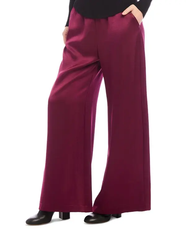 Karen Kane Wide Leg Satin Pants - Wine