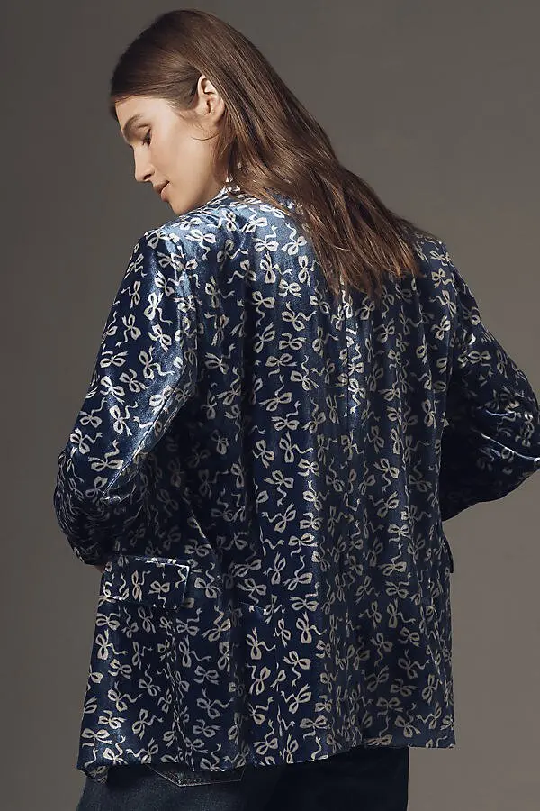 Maeve Tessie Velvet Blazer Jacket - Blue Pattern