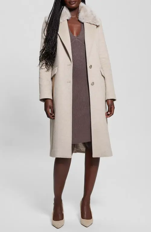 Guess Nancy Coat With Removable Faux Fur Collar - Cemento Multi