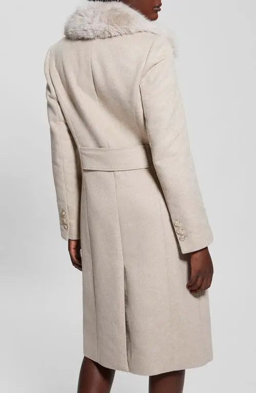 Guess Nancy Coat With Removable Faux Fur Collar - Cemento Multi