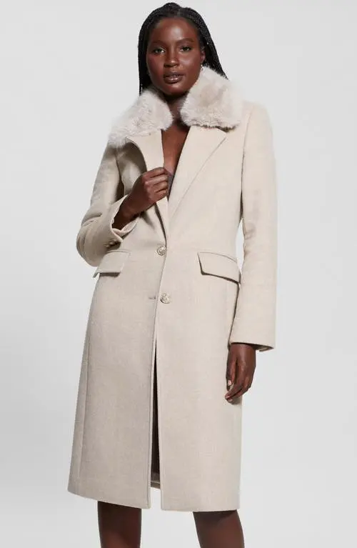 Guess Nancy Coat With Removable Faux Fur Collar - Cemento Multi