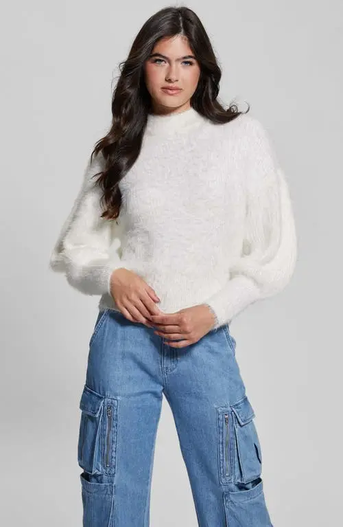 Guess Keyla Fuzzy Bishop Sleeve Sweater - Cream White