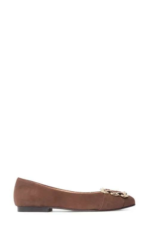 PATRICIA GREEN Celine Chain Link Flat - Chocolate Suede