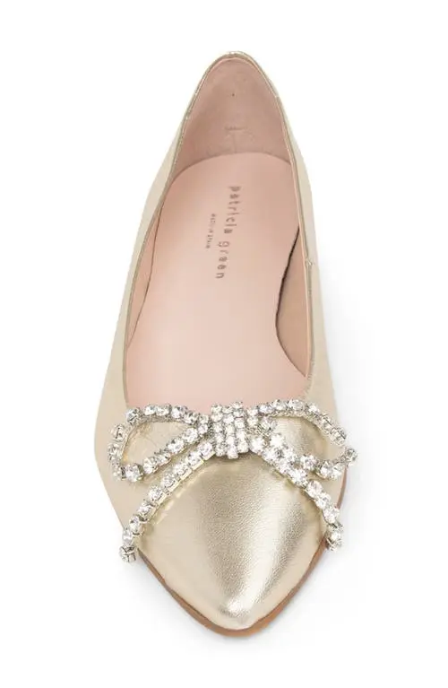 PATRICIA GREEN Bella Crystal Bow Flat - Gold Leather