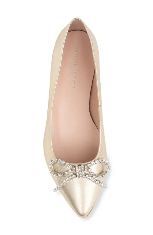 PATRICIA GREEN Bella Crystal Bow Flat - Gold Leather