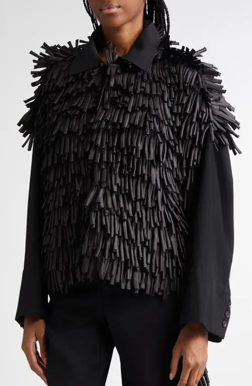 Diotima Penlyne Mixed Media Fringe Jacket In Black - 70% Off