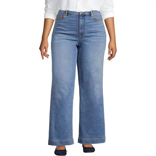LANDS' END High Rise Wide Leg Denim Jeans - Beau Blue
