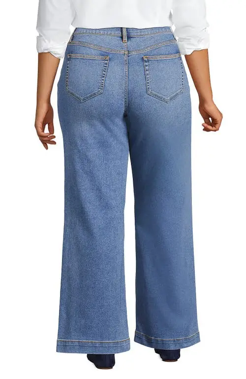 LANDS' END High Rise Wide Leg Denim Jeans - Beau Blue