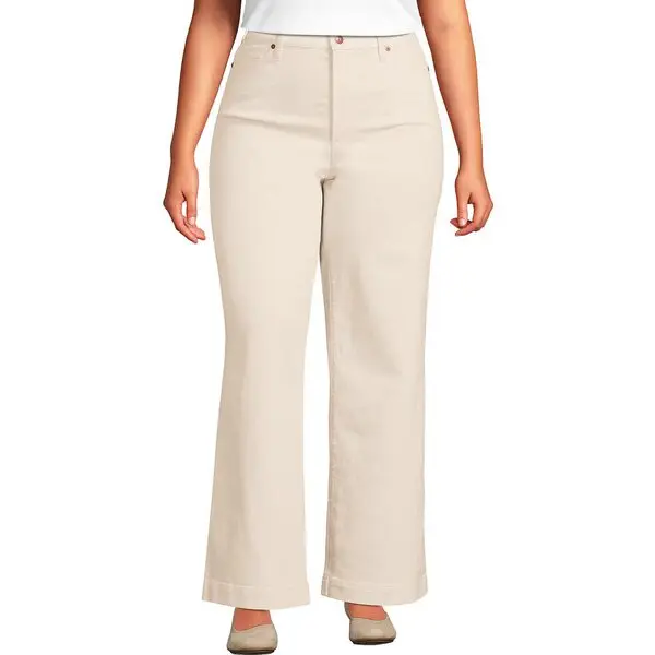 LANDS' END High Rise Wide Leg Denim Jeans - Natural