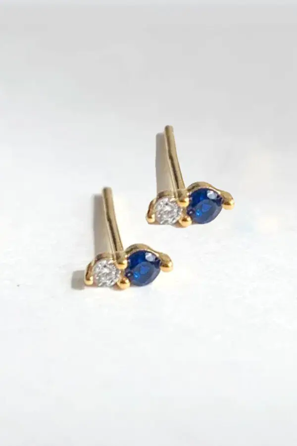 Velvet By Graham & Spencer Twin Stud Sapphire Earrings Phyllis And Rosie - Gold