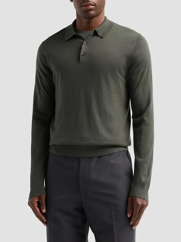 Vince Merino Wool Polo Sweater - Night Leaf