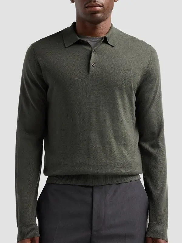 Vince Merino Wool Polo Sweater - Night Leaf
