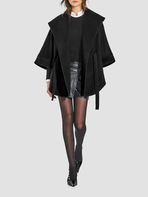 Sentaler Shawl Collar Belted Alpaca Cape - Black
