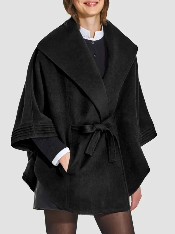 Sentaler Shawl Collar Belted Alpaca Cape - Black