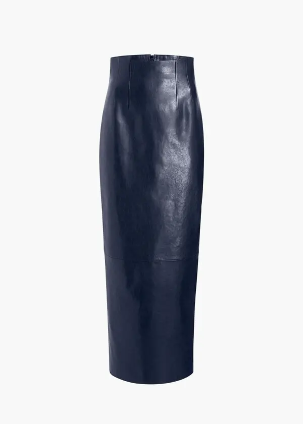 Khaite Loxley Leather Pencil Skirt - Dark Navy