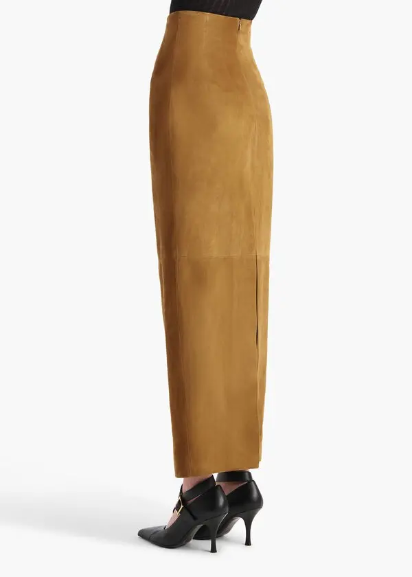 Khaite Loxley Leather Pencil Skirt - Toffee