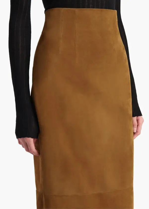 Khaite Loxley Leather Pencil Skirt - Toffee