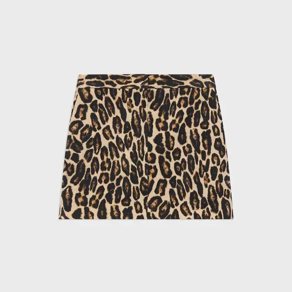 Theory Leopard Stretch Wool Mini Skirt - Beige Multi