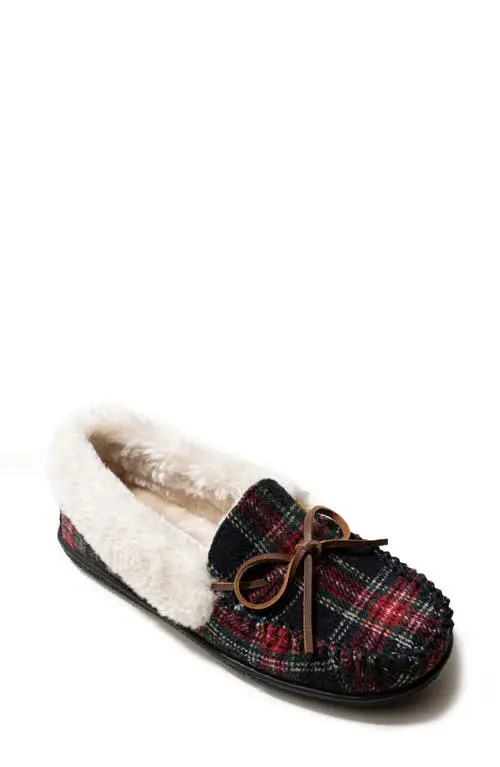 Minnetonka Camp Moccasin Slipper - Black Tartan Plaid