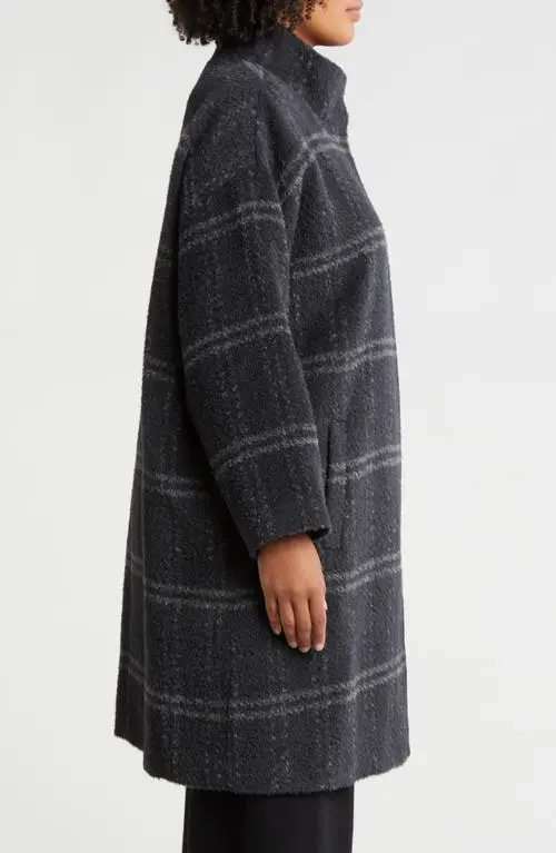 Eileen Fisher High Collar Plaid Coat