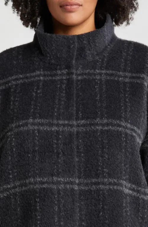 Eileen Fisher High Collar Plaid Coat