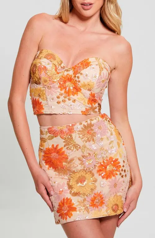 Guess Fia Sequin Floral Underwire Crop Top - Satin Rose Multi