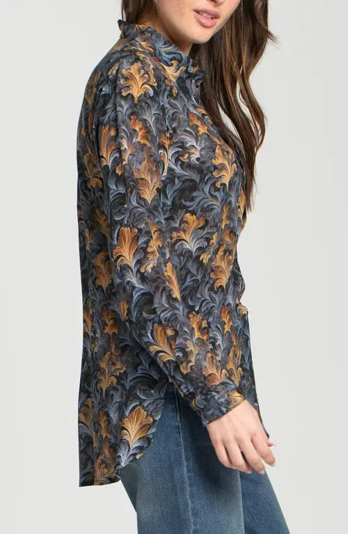 APNY Ikat Print Tunic Top - Black/gold Multi