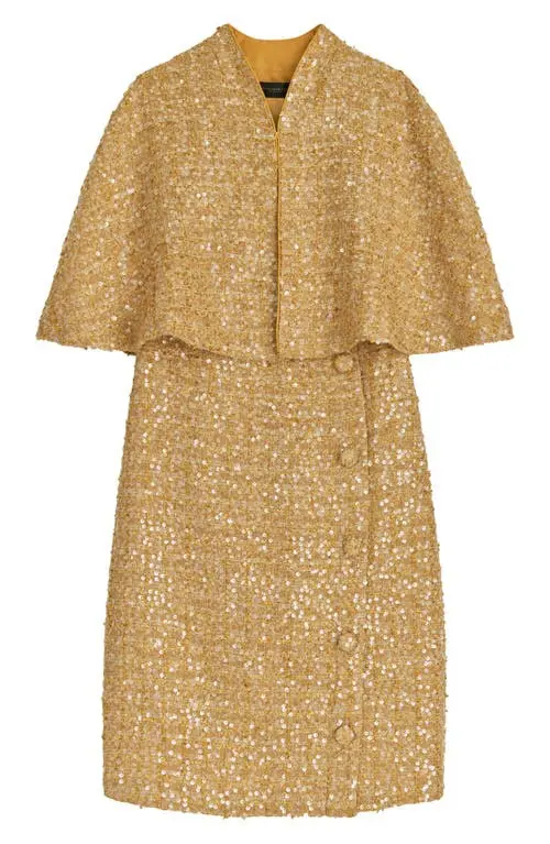 Donna Karan New York Sequin Tweed Cape & Sheath Dress Set In Gold - 25% Off  | Editorialist