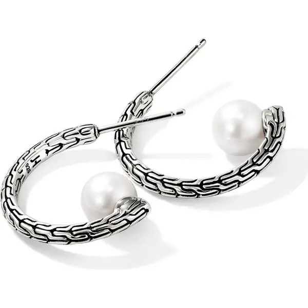 John Hardy Essentials Pearl Hoop Earrings - Silver/pearl