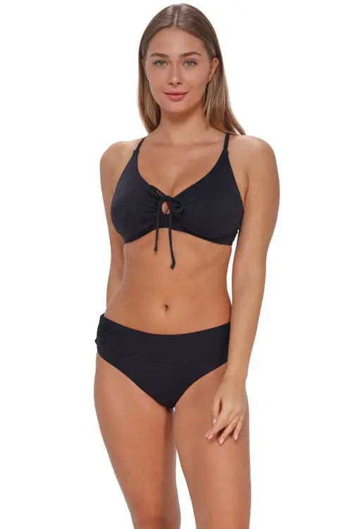 SUNSETS Kauai Keyhole Bikini Swimsuit Top - Black Seagrass Texture