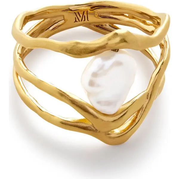 Monica Vinader Amy Powney Keshi Pearl Stack Ring - 18ct Gold Vermeil / Pearl