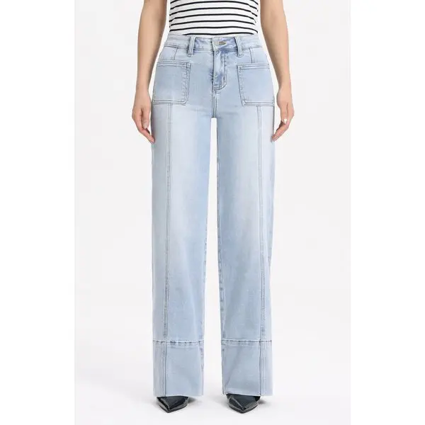 BAYEAS Katia Patch Pocket Wide Leg Jeans - Horizon