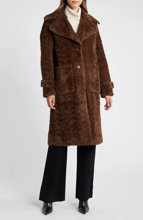 Sam Edelman Longline Faux Fur Coat - Chocolate