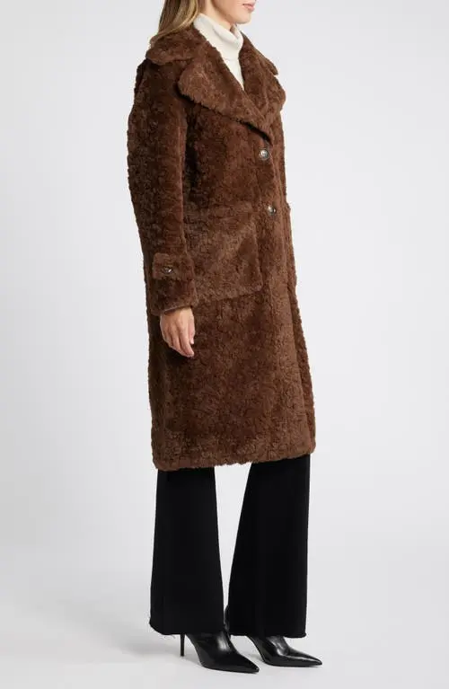 Sam Edelman Longline Faux Fur Coat - Chocolate
