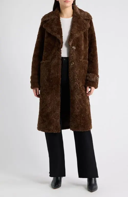 Sam Edelman Longline Faux Fur Coat - Chocolate