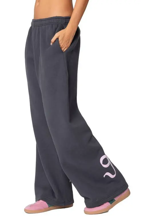 EDIKTED Bonney Bow Wide Leg Sweatpants - Dark-gray