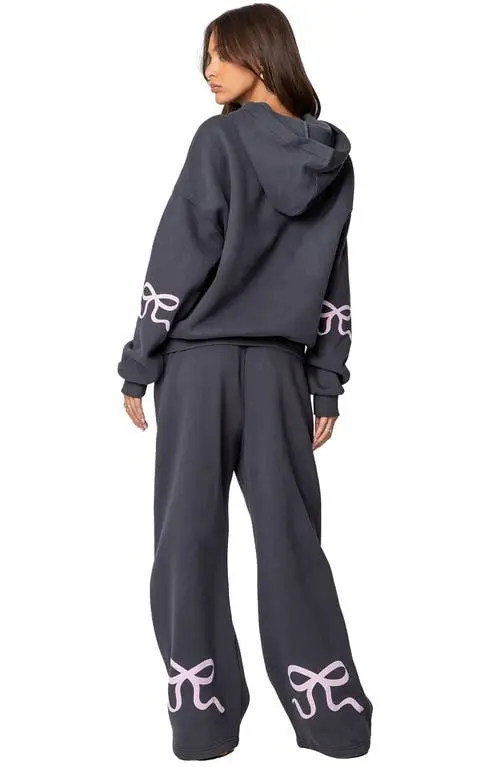 EDIKTED Bonney Bow Wide Leg Sweatpants - Dark-gray