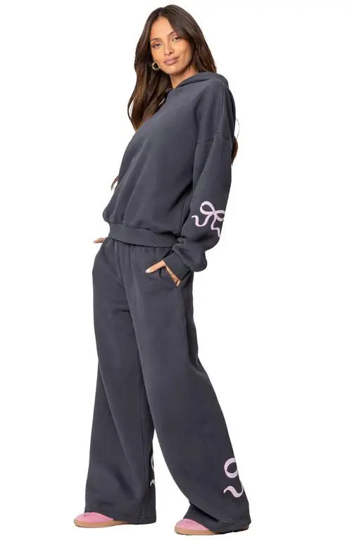 EDIKTED Bonney Bow Wide Leg Sweatpants - Dark-gray