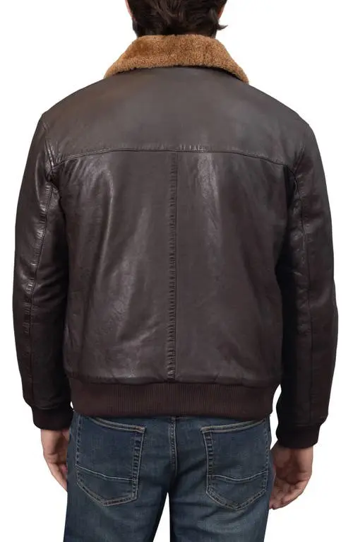 Bagatelle Washed Leather Aviator Jacket With Shearling Collar