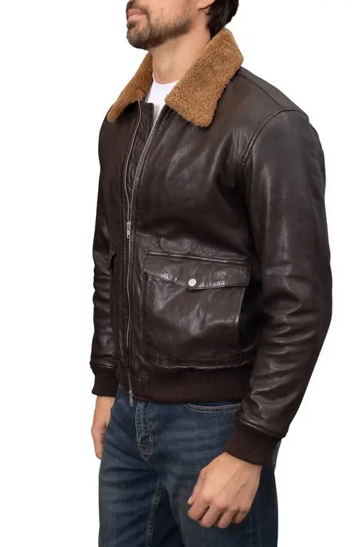 Bagatelle Washed Leather Aviator Jacket With Shearling Collar
